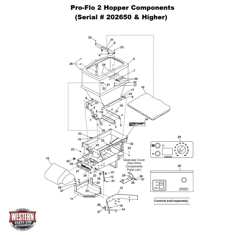 PRO FLO 2 HOPPER COMPONENTS (SERIAL # 202650 & HIGHER) | Snowplow Parts ...